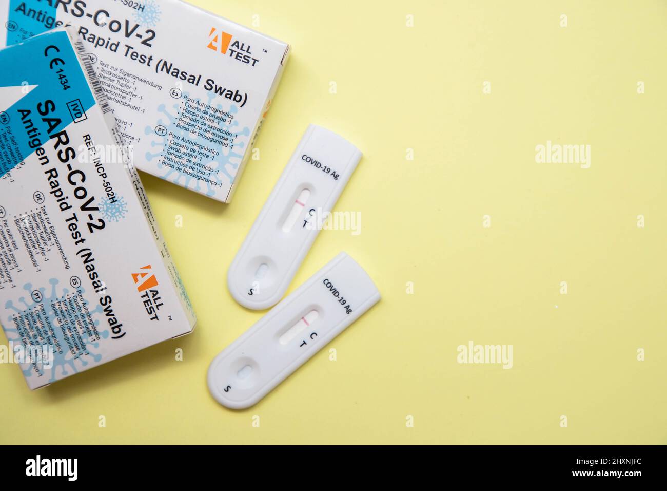 COVID-19 virus disease rapid swab test boxes Stock Photo - Alamy