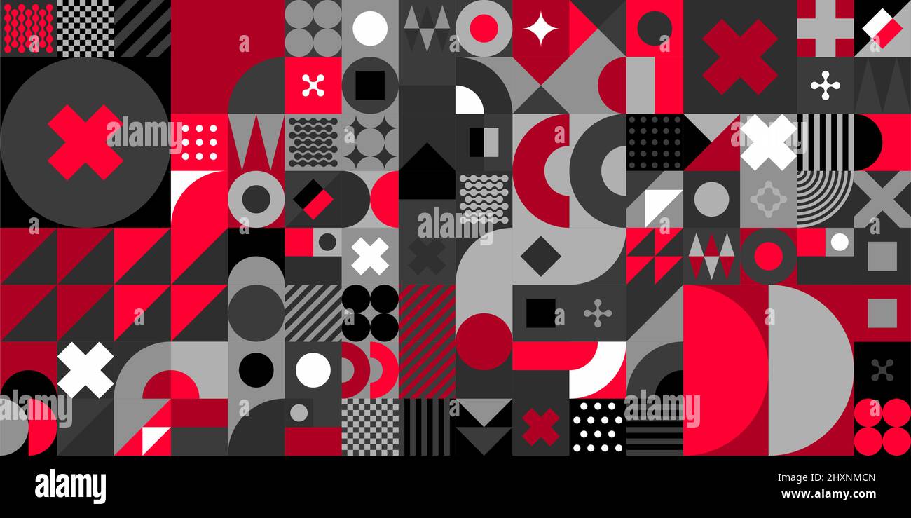 Black And Red Seamless Abstract Vector Bauhaus Swiss Geometric Pattern ...