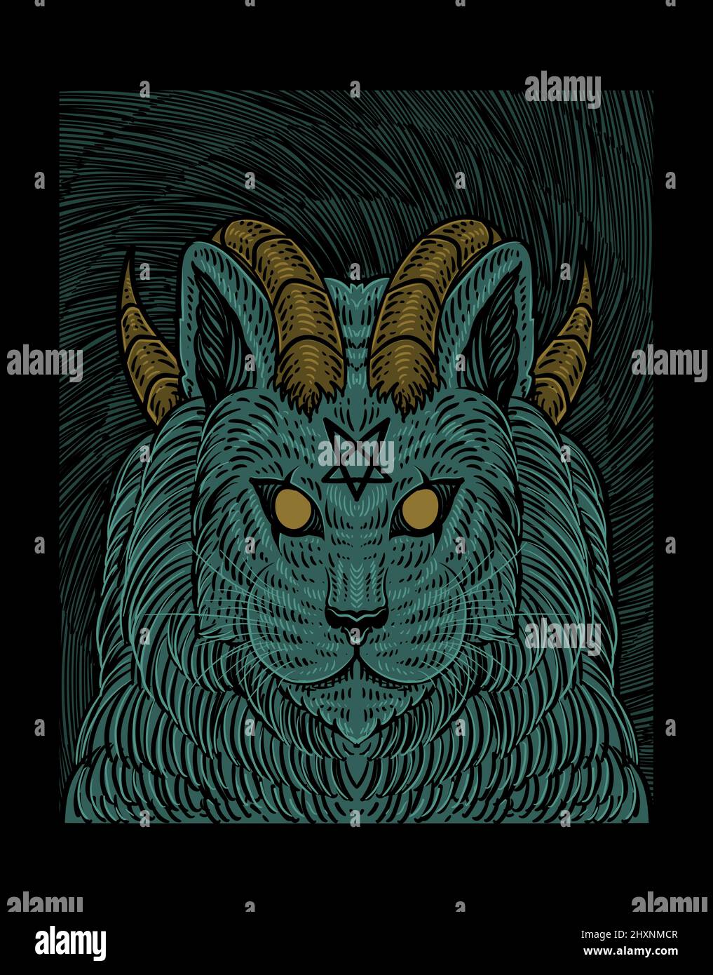 illustration vintage demon cat with engraving style Stock Vector Image ...