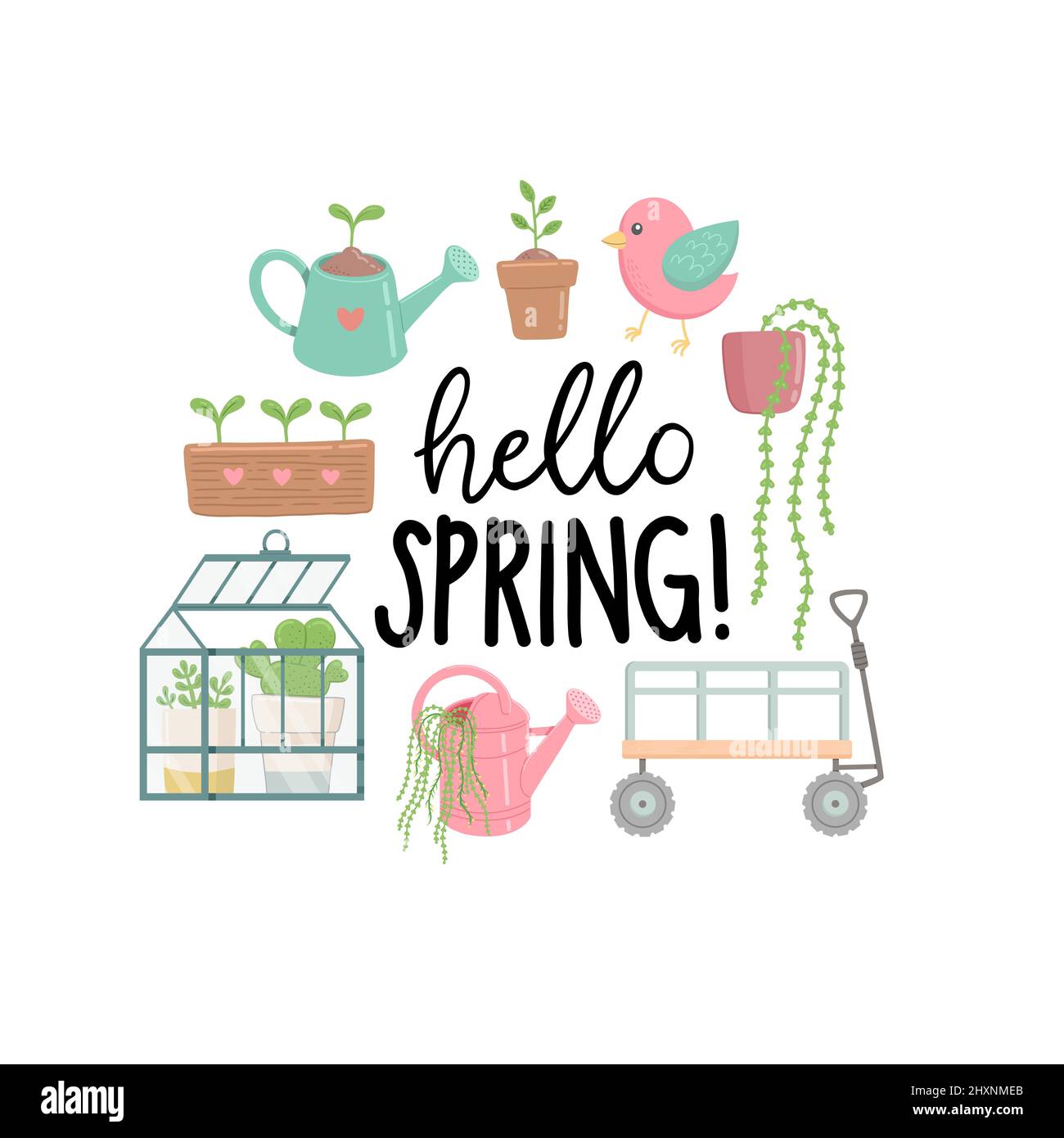 Spring set with lettering, flat design, vector Stock Vector Image & Art ...