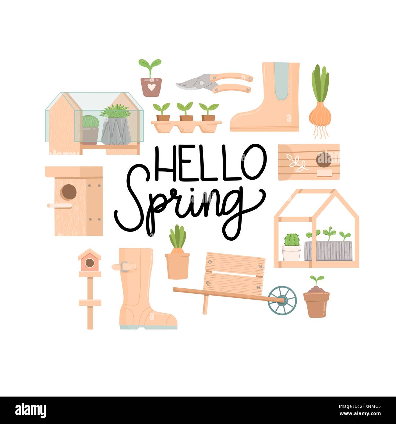 Spring set with lettering, flat design, vector Stock Vector Image & Art ...