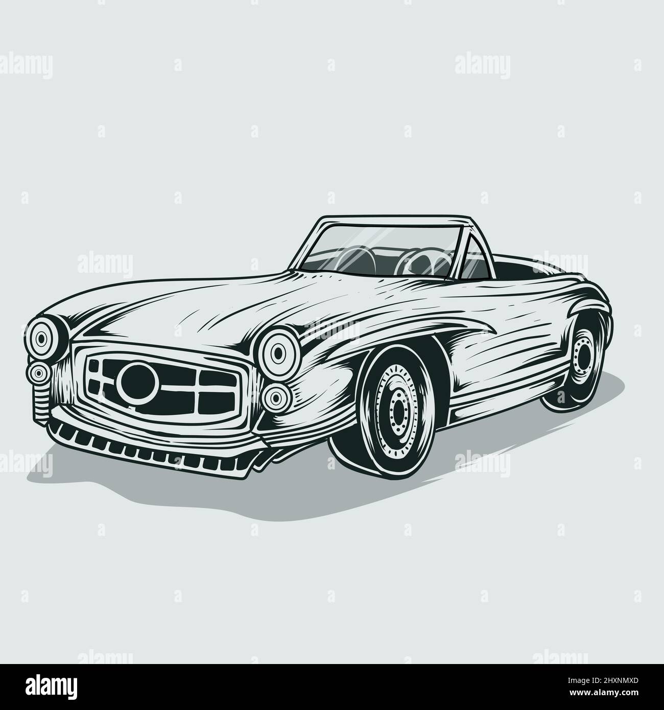 illustration vintage retro car monochrome style Stock Vector Image ...