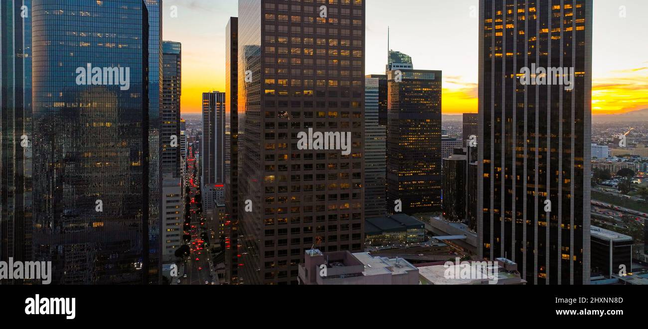 Urban aerial view of downtown Los Angeles. Panoramic city skyscrapers ...