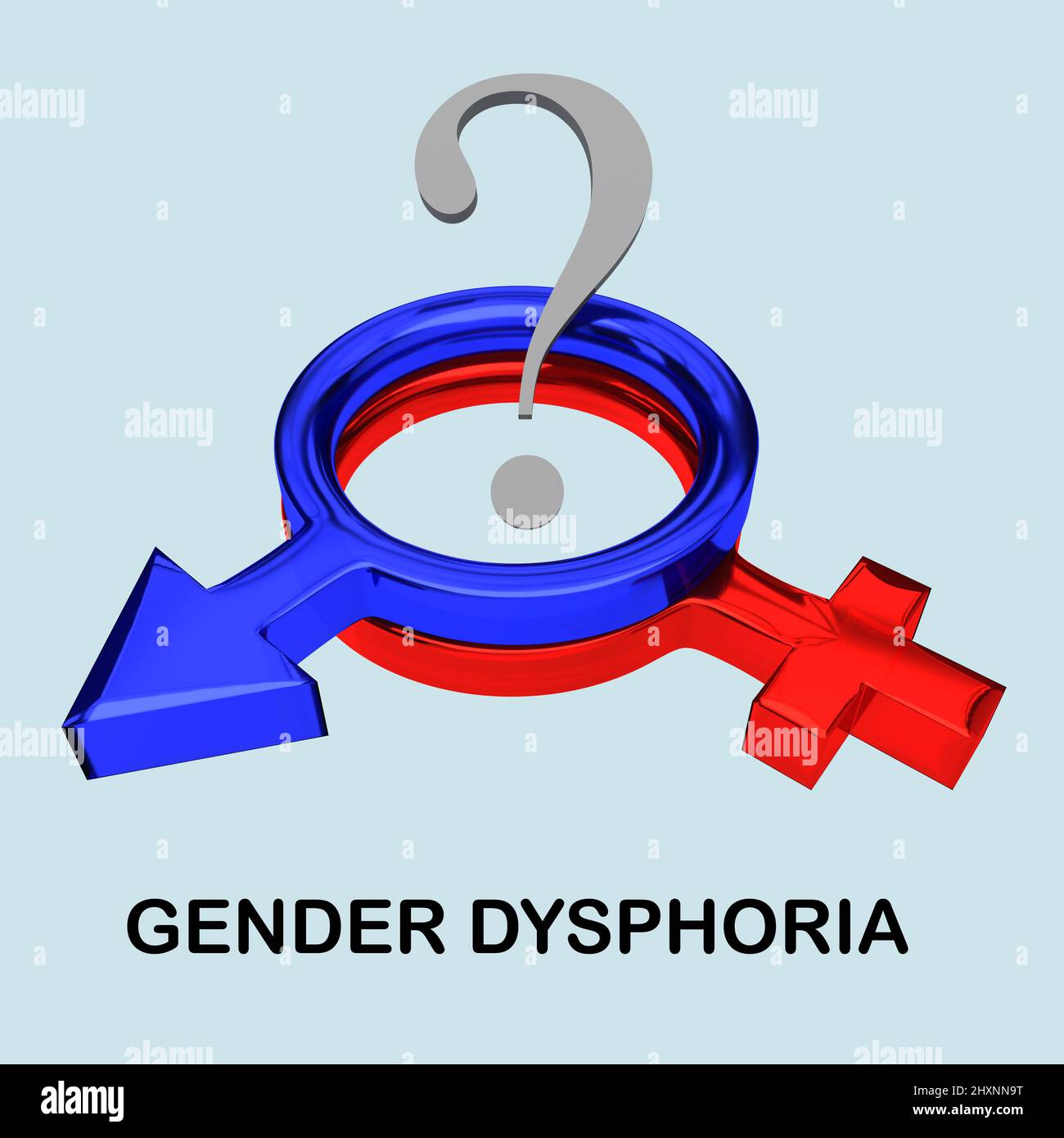 3D illustration of a question mark on female and male gender symbols ...