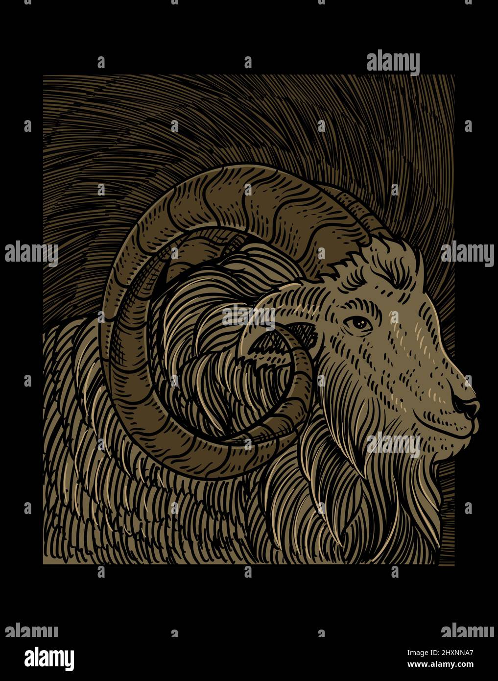 illustration vintage goat with engraving style Stock Vector Image & Art ...