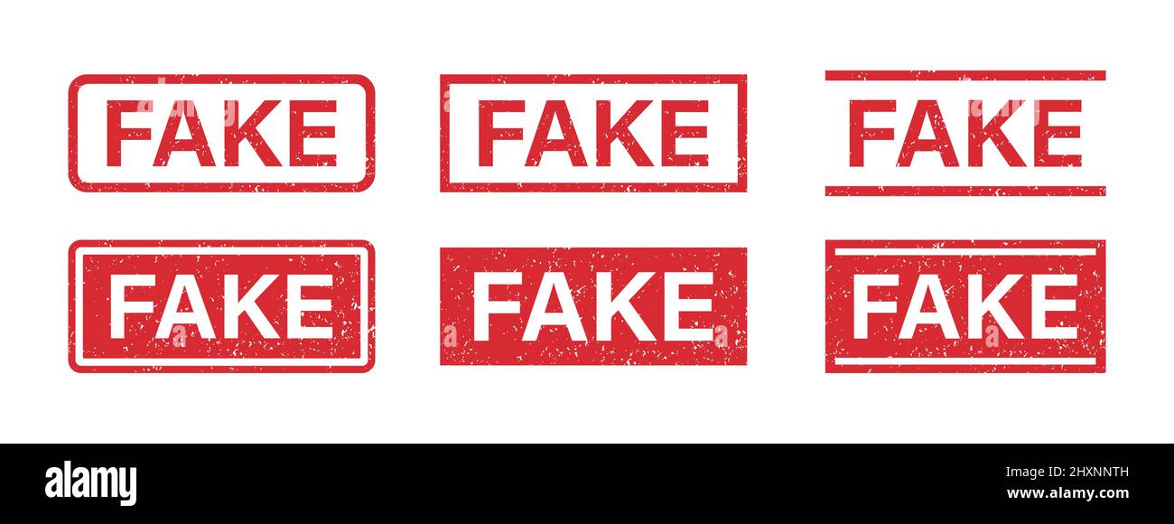 Fake word grunge rubber stamp for media and documents. Fake sign ...