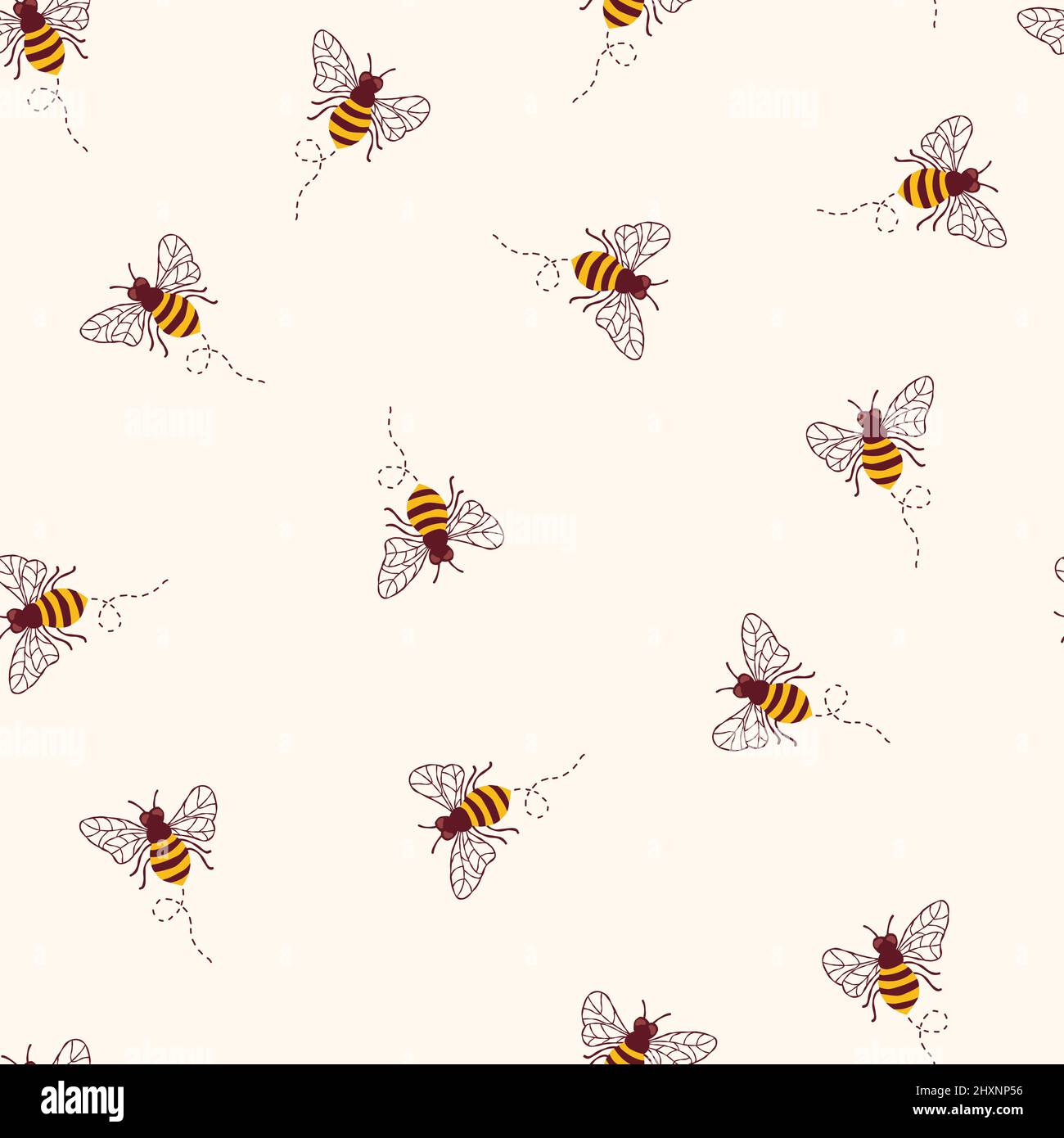 Bees seamless vector pattern. Repeating background with bumblebees on a ...