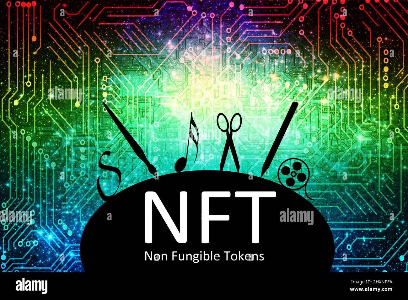 NFT or Non Fungible Tokens concept illustration Stock Photo - Alamy