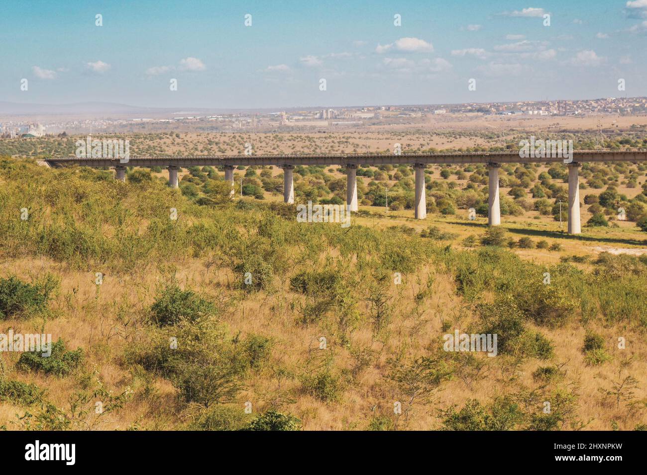 Scenic view of a railway bridge on the Nairobi - Mombasa Railway seen ...