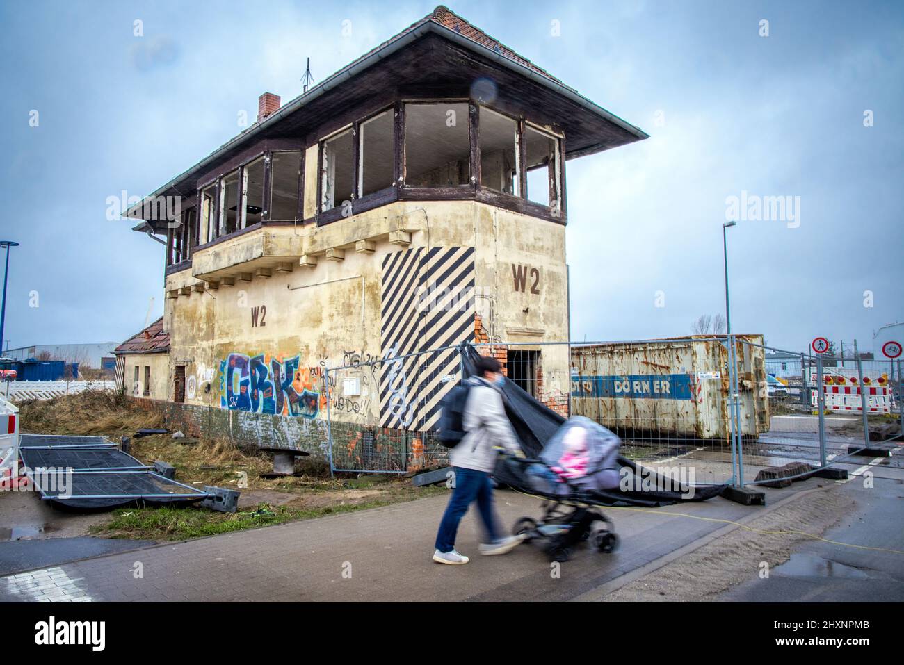 Wismar, Germany. 17th Feb, 2022. A former signal box stands at the ...