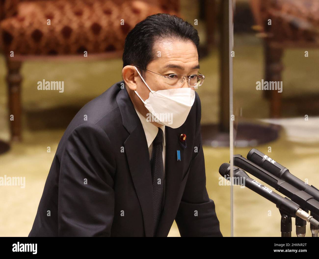 Tokyo, Japan. 14th Mar, 2022. Japanese Prime Minister Fumio Kishida answers a question at Upper ...