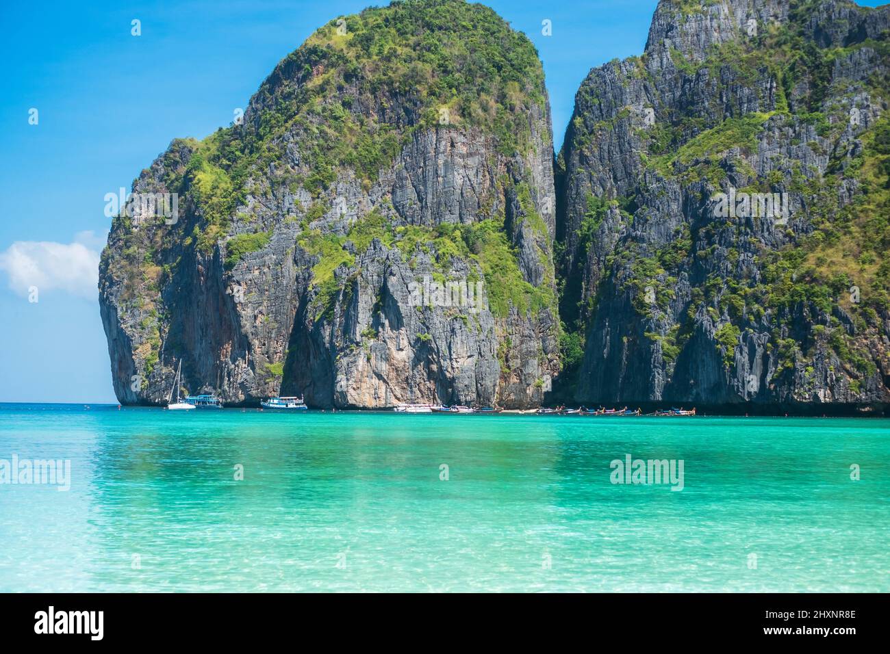 Beautiful scenery of Maya Bay beach on Phi Phi island, Krabi, Thailand ...