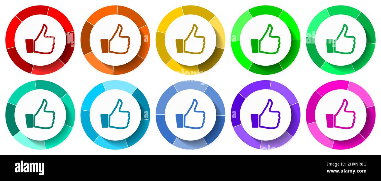 Like icon set, follow flat design vector illustration in 10 colors ...