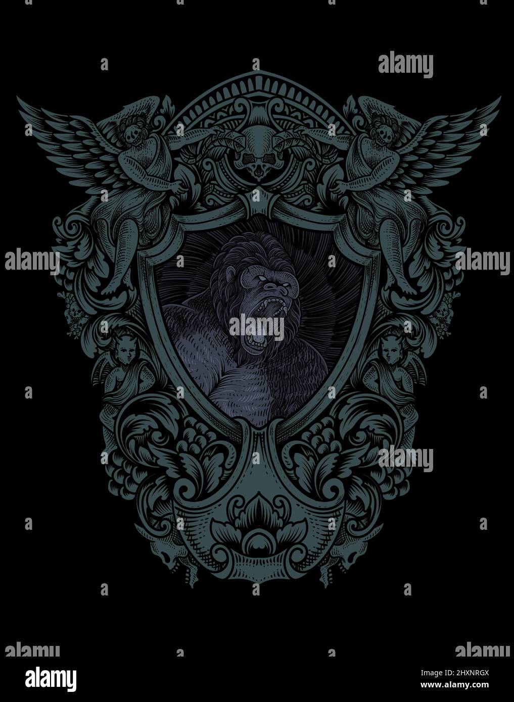 Engraved gorilla Stock Vector Images - Alamy