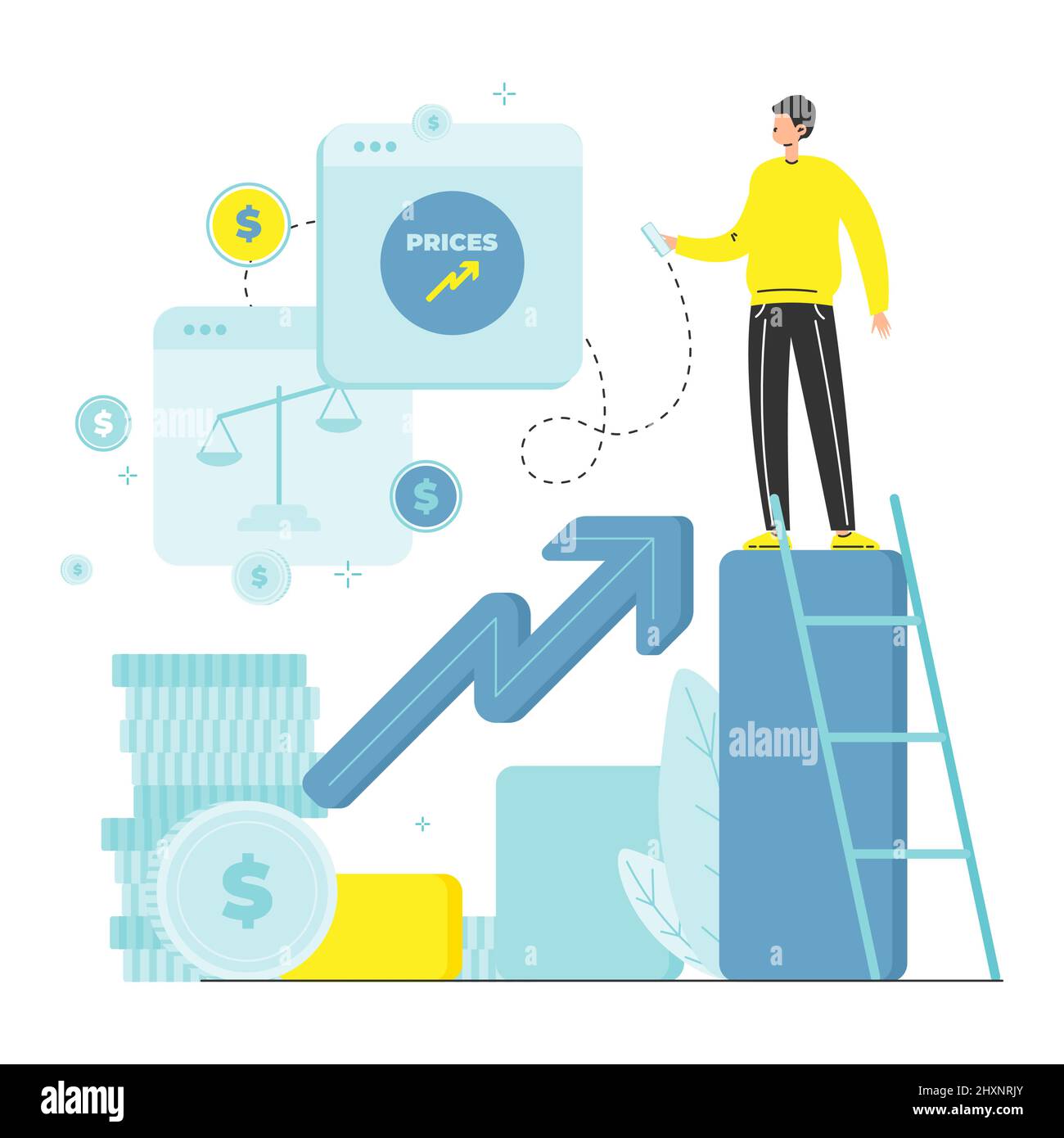 Inflation in economy. Increase in consumer prices, loss of purchasing ...