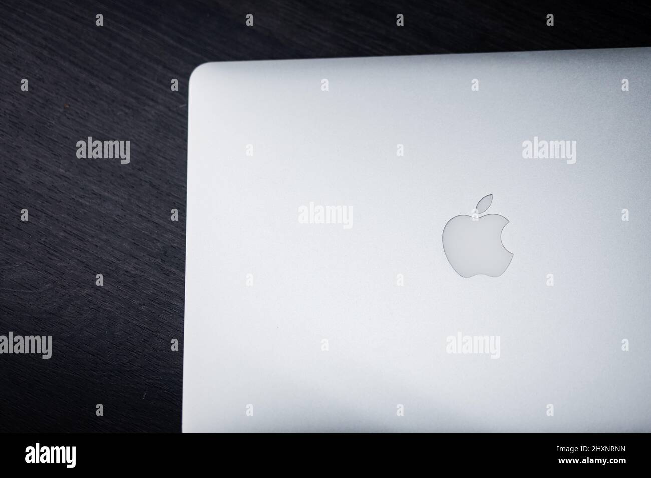 Apple Macbook cover on a desk, table. Mockup for decal, sticker design ...