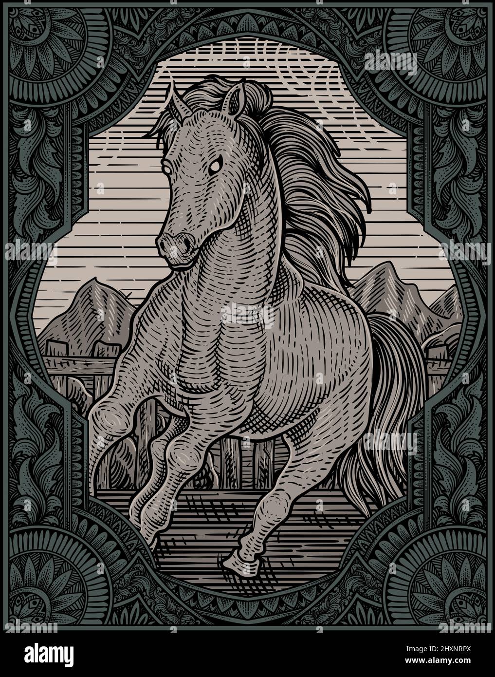 Horse engraving Stock Vector Images - Alamy