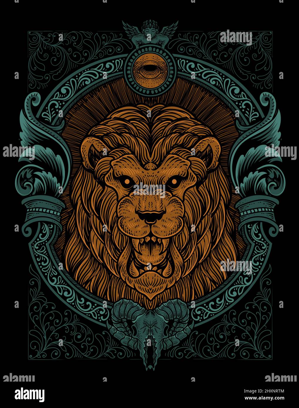 illustration vintage lion with engraving style Stock Vector Image & Art ...