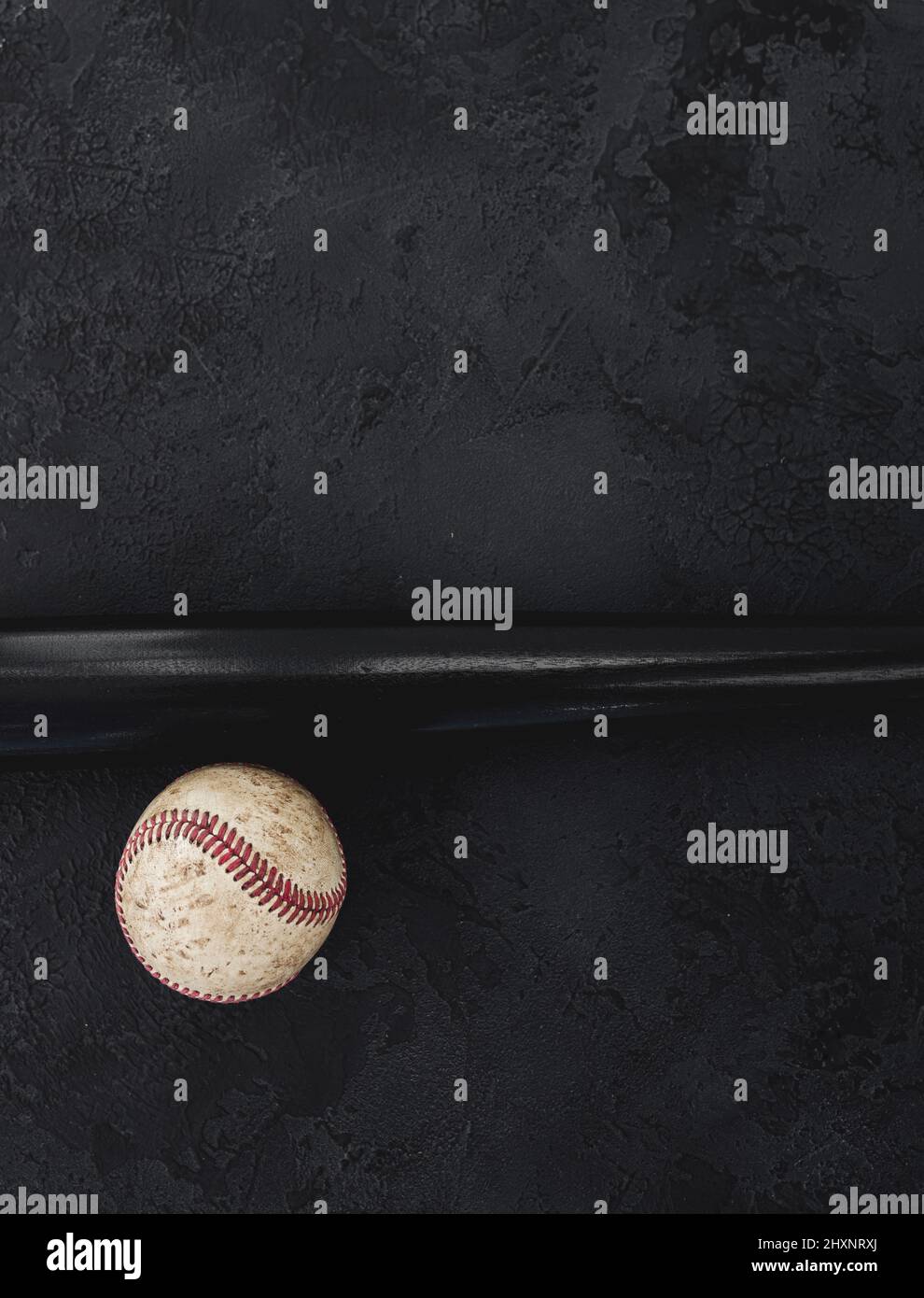 baseball and wooden bat dark background. sport Stock Photo - Alamy