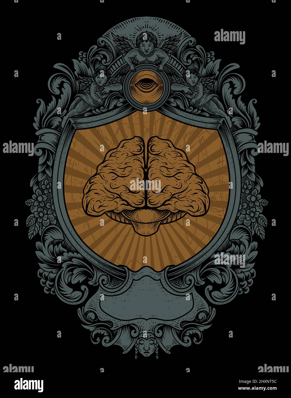 illustration antique brain with engraving style Stock Vector Image ...