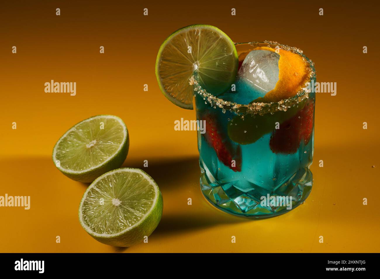 Refreshing summer Lagoon Punch cocktail with curacao gin Stock Photo ...