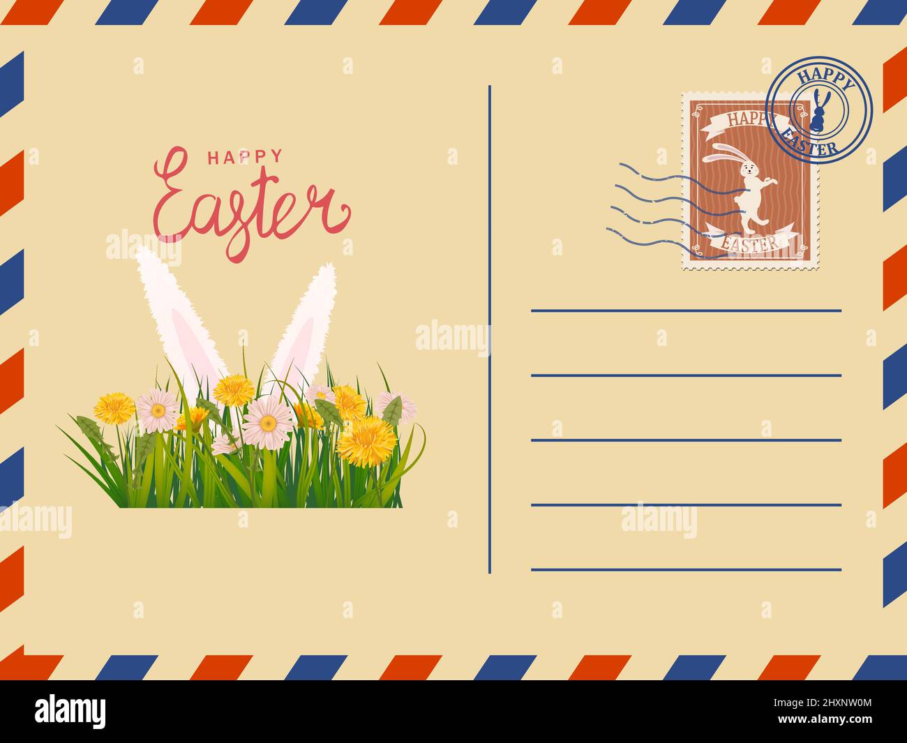 Easter envelope paper mail with a Easter Bunny ears, stamp, vintage ...
