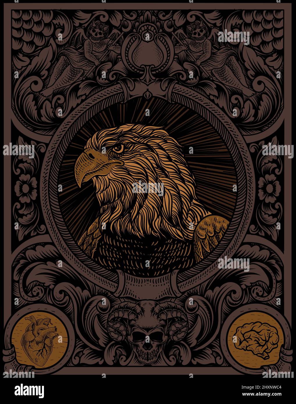 illustration vintage eagle with engraving style Stock Vector Image ...