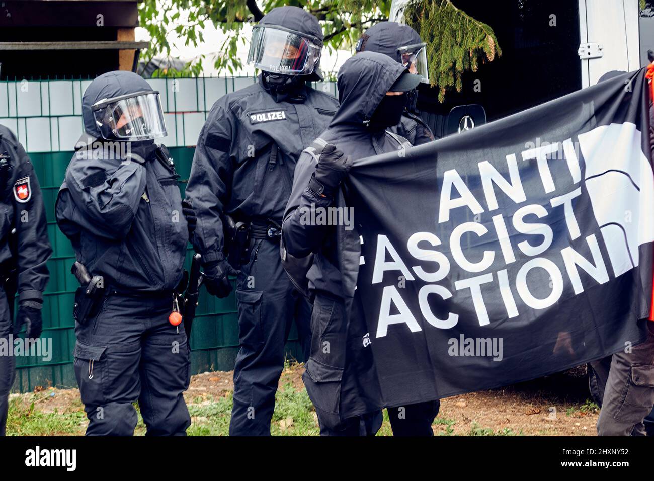 Eschede, Germany, September 26., 2020: Black uniformed policemen with ...