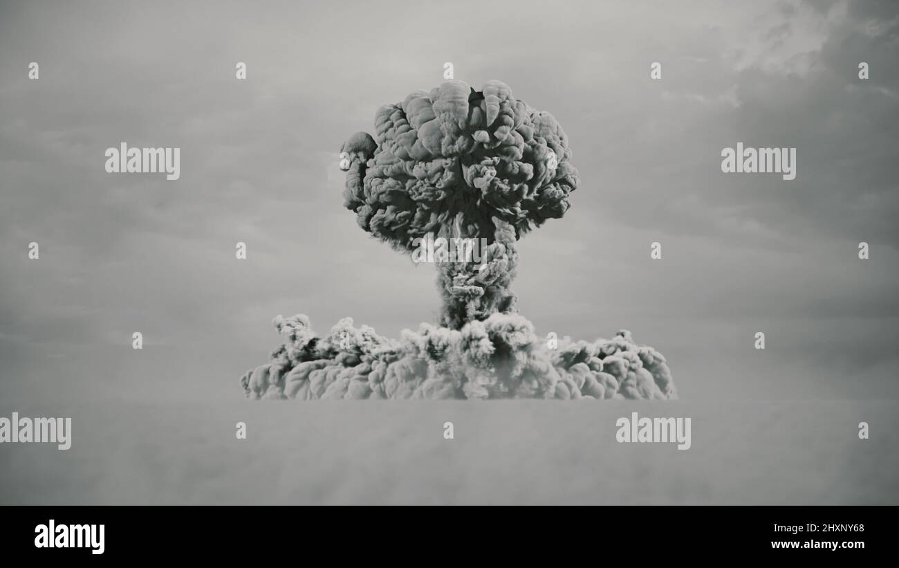 3d rendering of massive nuke bomb test explosion with film look Stock ...