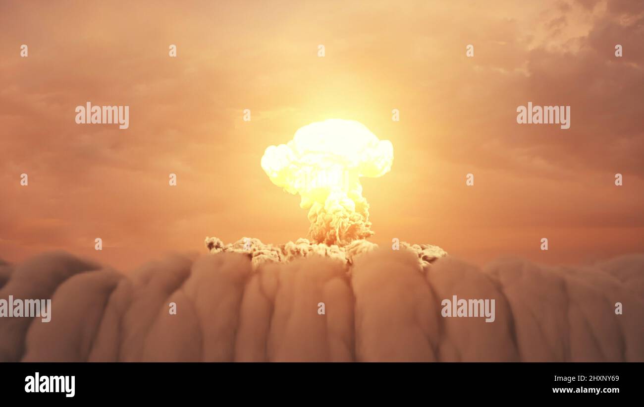 3d rendering of massive nuke bomb test explosion with film look Stock ...