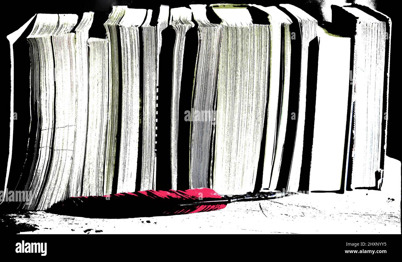 old time-worn books, and an old ink pen Stock Photo - Alamy