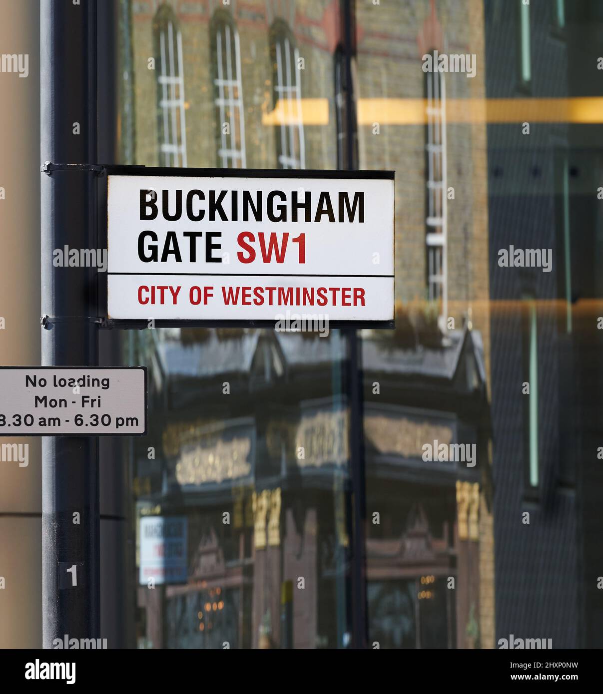 Street sign for Buckingham Gate, Westminster SW1, London, England Stock ...