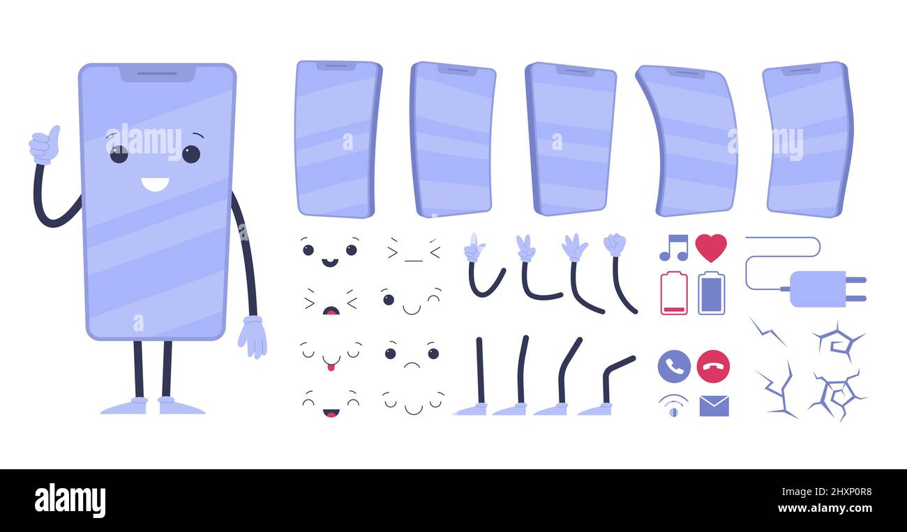 Smartphone mascot kit. Cartoon mobile phone character, case in ...