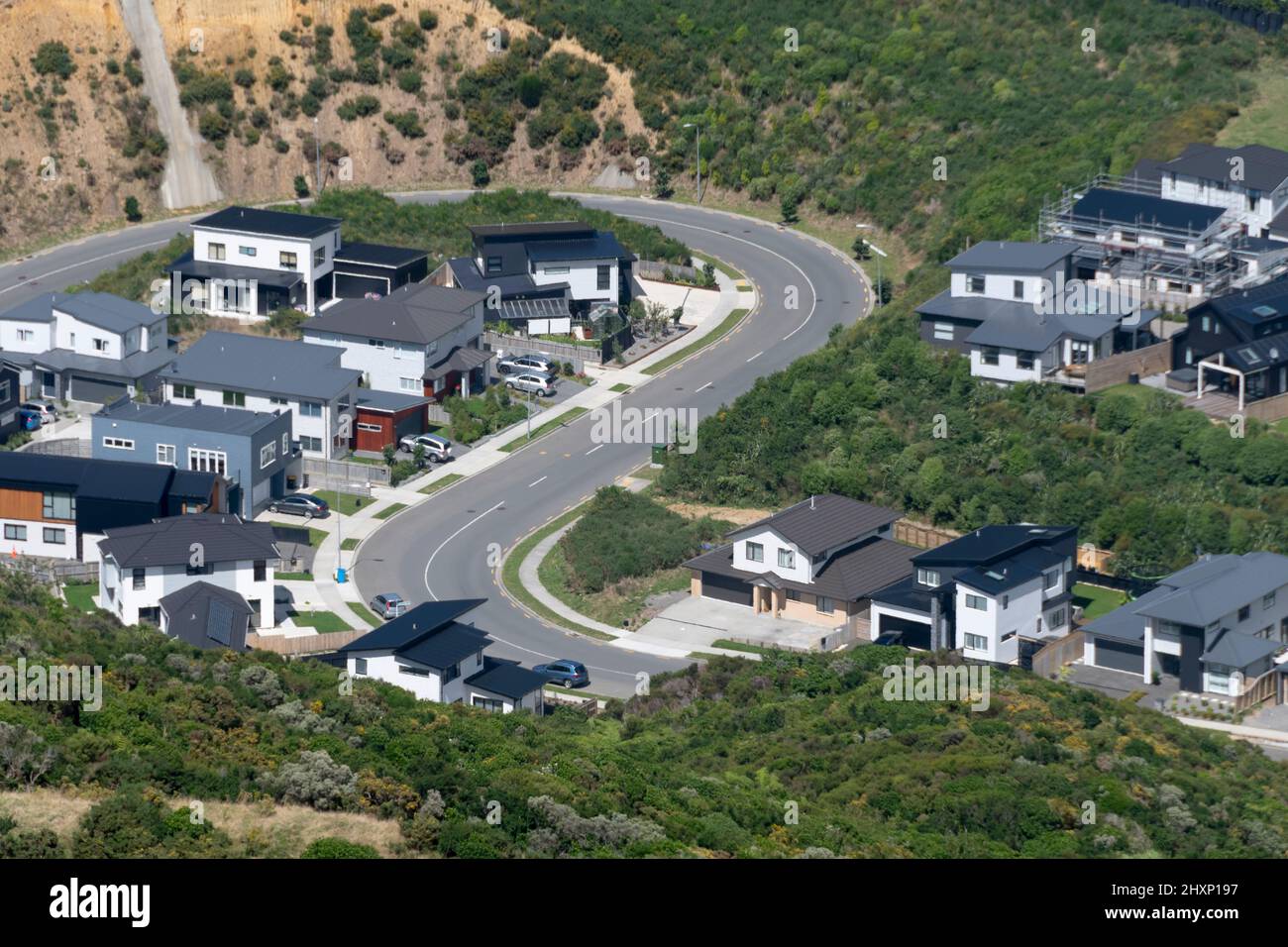 Residential subdivision development in a valley near Ngaio, Wellington ...