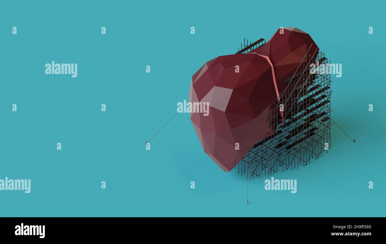 3d illustration of low poly human liver repair or treatment concept ...