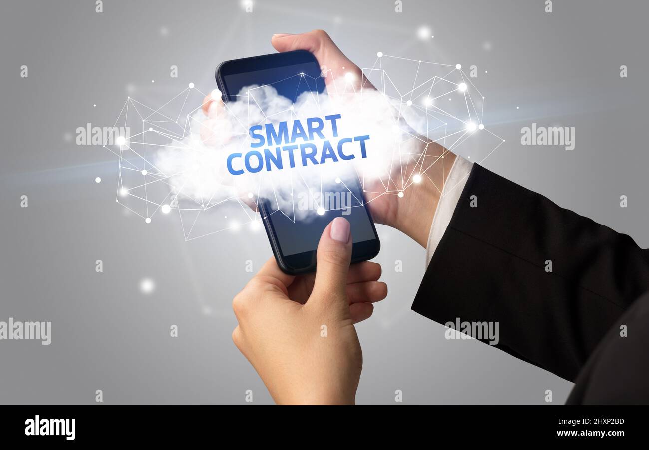 Hand using smartphone with cloud business concept Stock Photo - Alamy