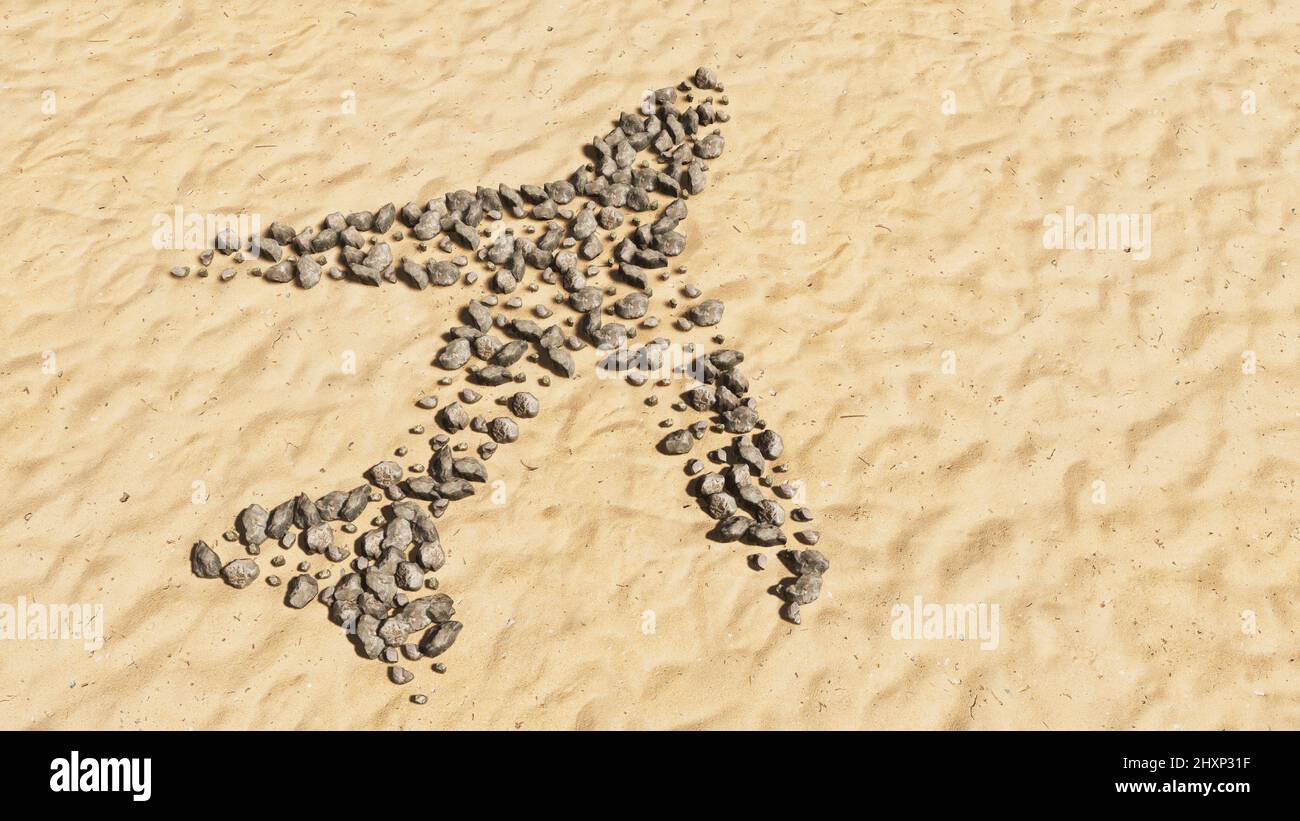 Concept conceptual stones on beach sand handmade symbol shape, golden ...
