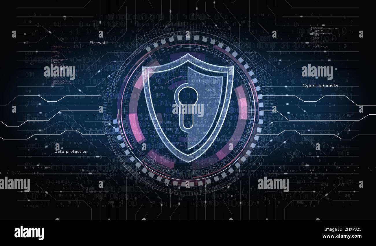 Cyber security, network protection and digital data with shield symbol ...