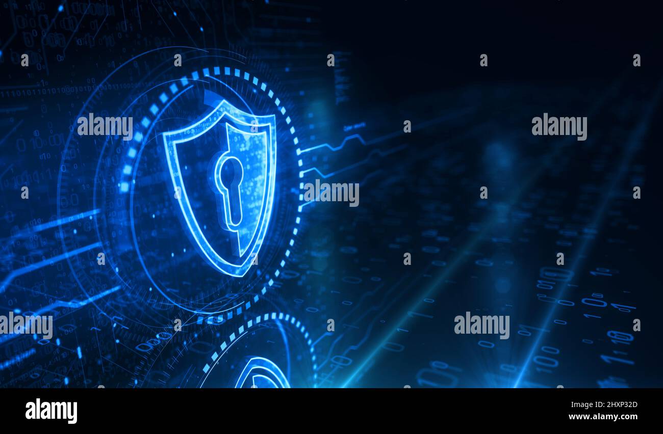 Cyber security, network protection and digital data with shield symbol ...
