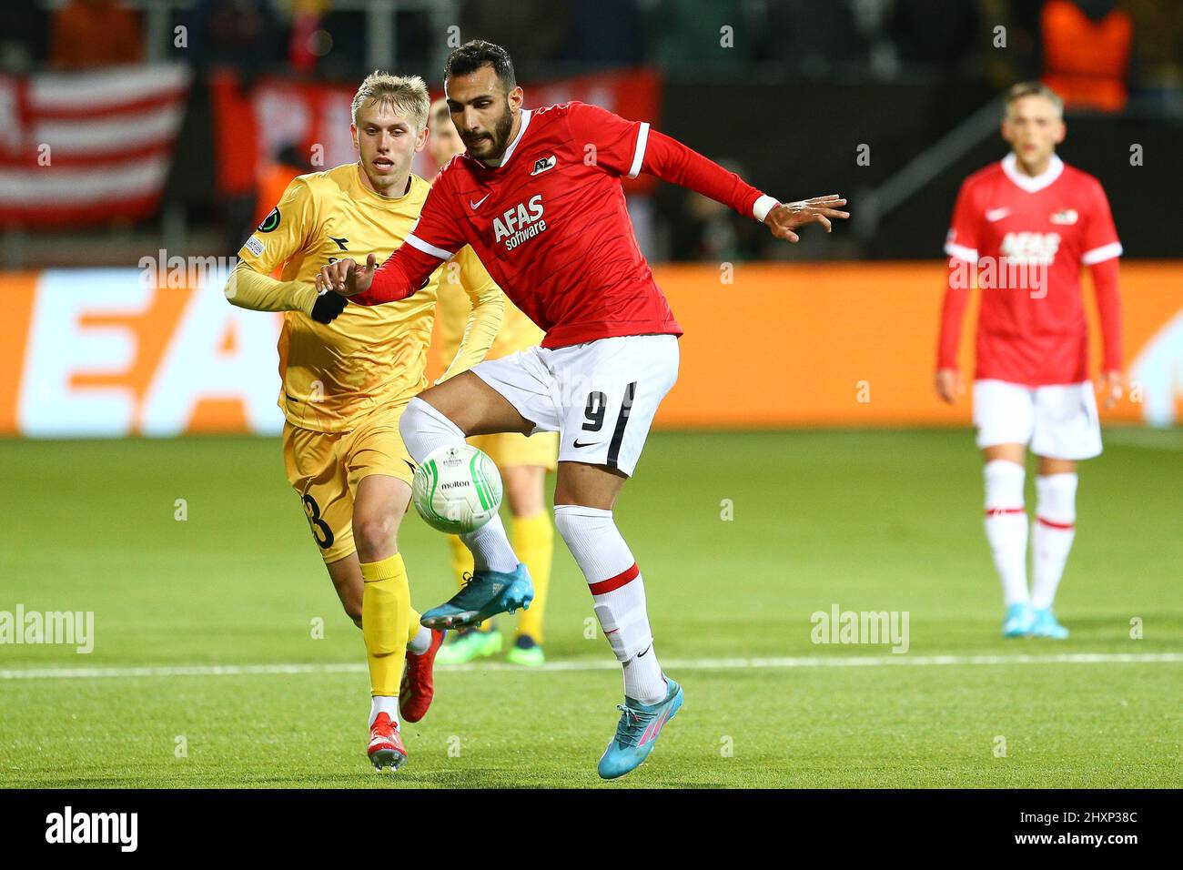 Bodø 20220310.Bodø / Glimt's Elias Kristoffersen Hagen (left) and AZ ...