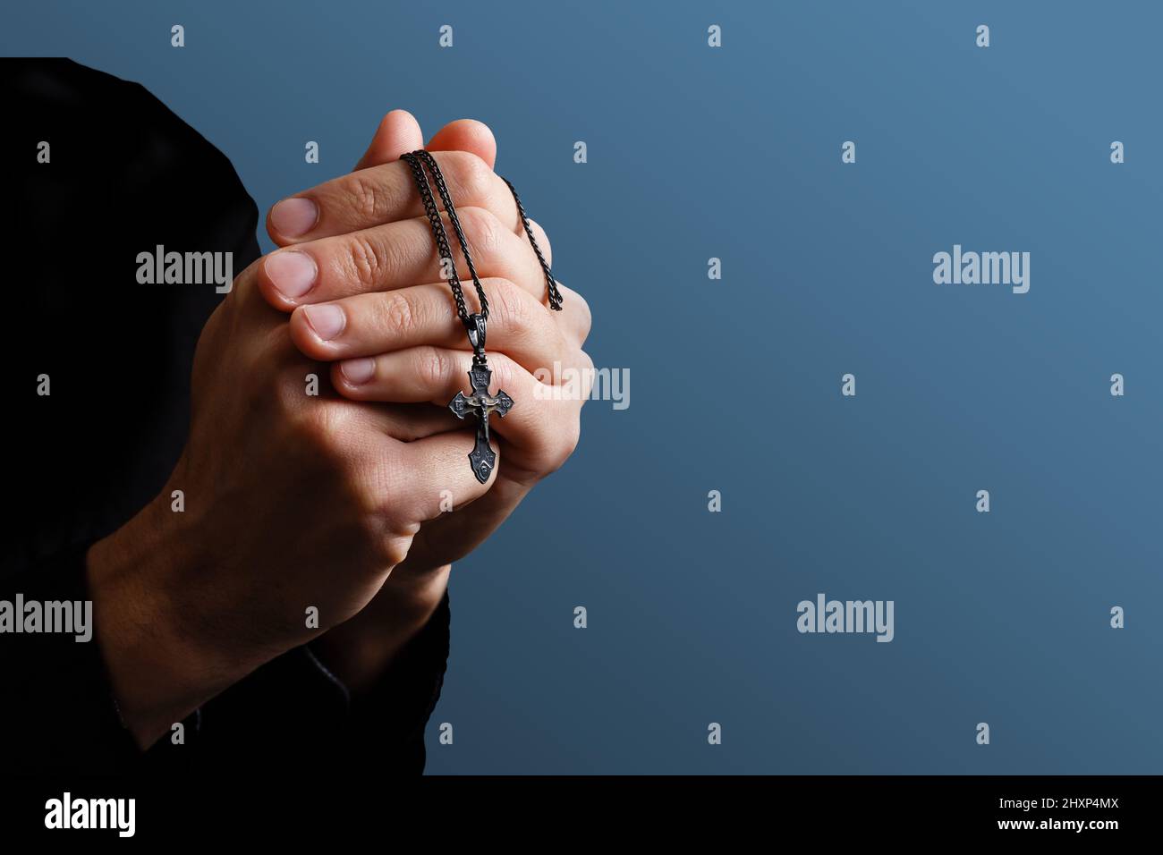 Praying hands with faith in religion and belief in God on blessing ...
