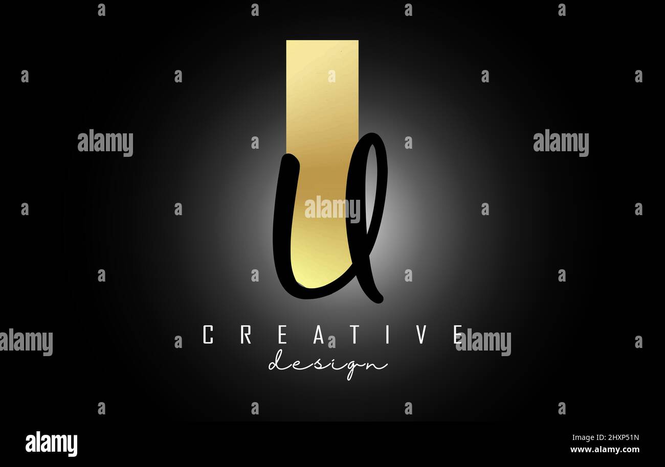 Golden Letters IU logo with a minimalist design. Letters I and U with ...