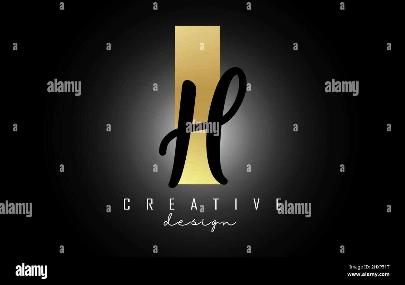 Golden Letters IH logo with a minimalist design. Letters I and H with ...