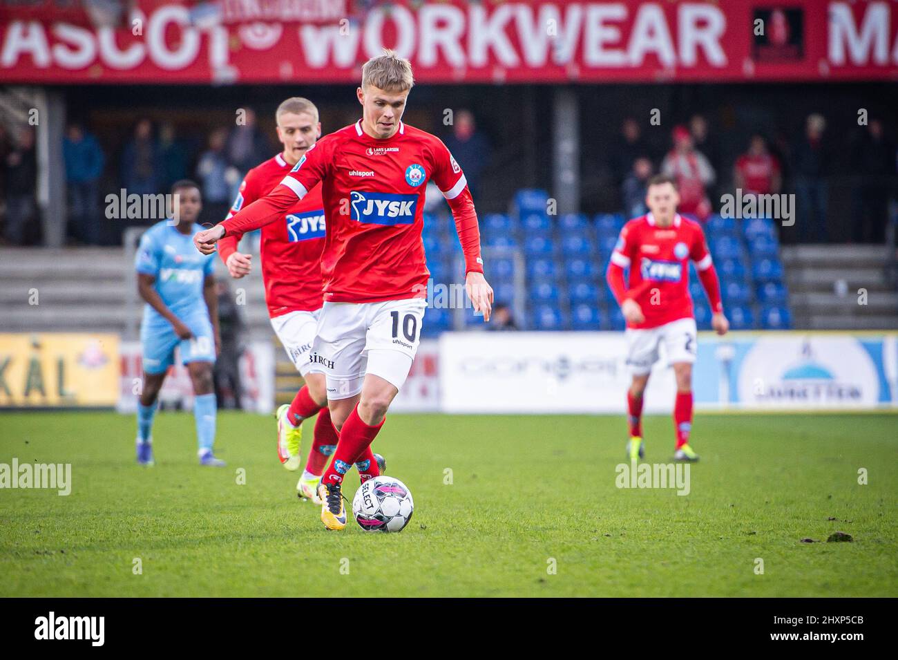 Randers, Denmark. 13th Mar, 2022. Soren Tengstedt (10) of Silkeborg IF ...