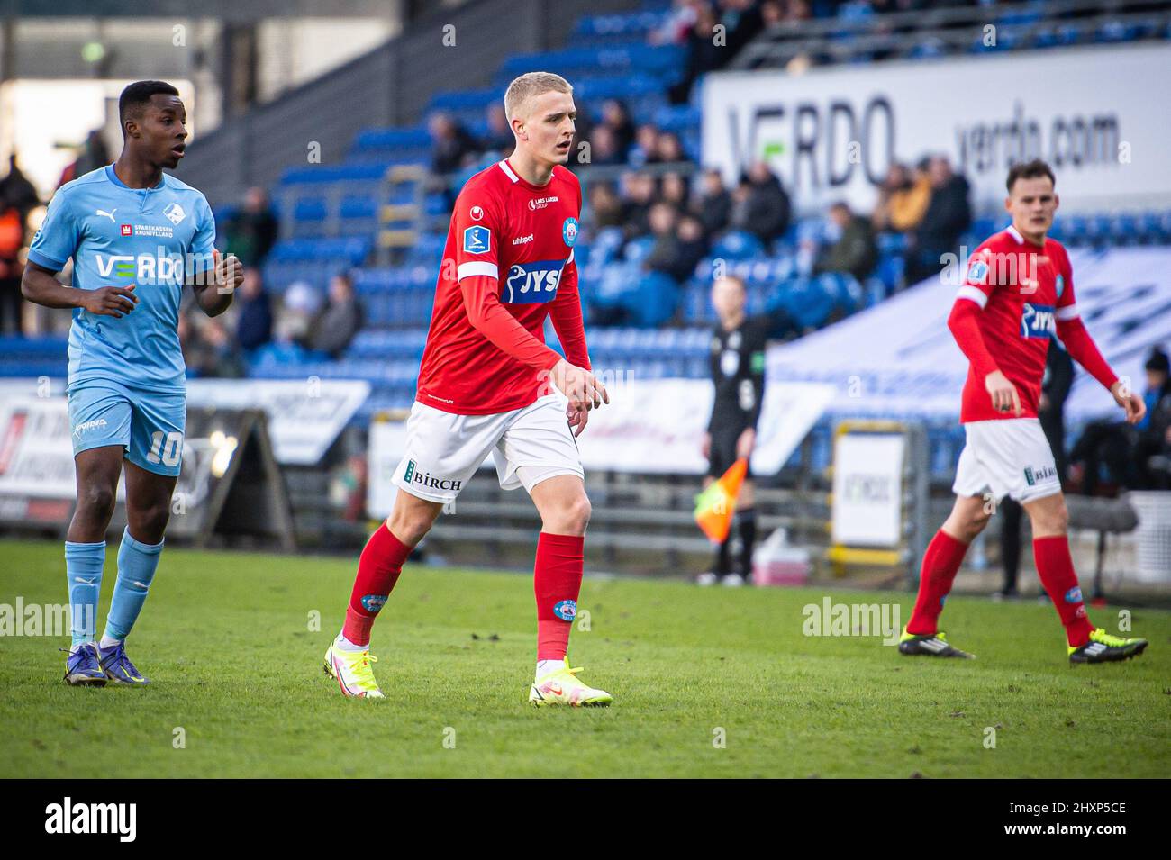 Randers, Denmark. 13th Mar, 2022. Pelle Mattsson (6) of Silkeborg IF ...