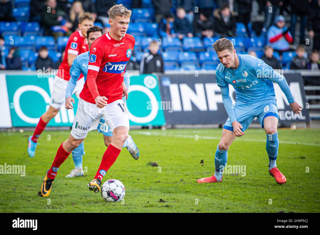 Randers, Denmark. 13th Mar, 2022. Soren Tengstedt (10) of Silkeborg IF ...