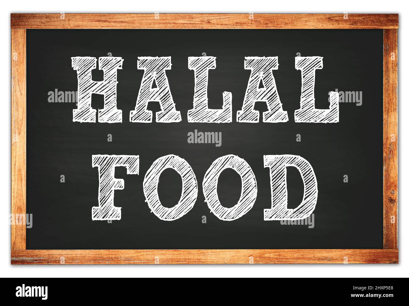 HALAL FOOD written on black wooden frame school blackboard Stock Photo ...