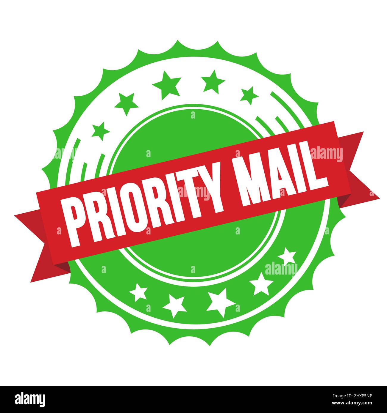 PRIORITY MAIL text on red green ribbon badge stamp Stock Photo - Alamy
