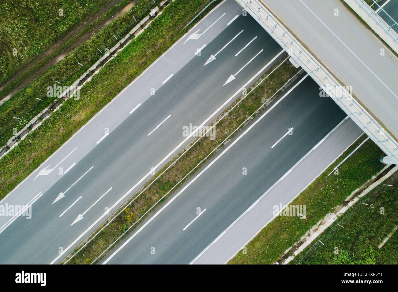 Driving on open road, Aerial view of highway and bridge Stock Photo - Alamy