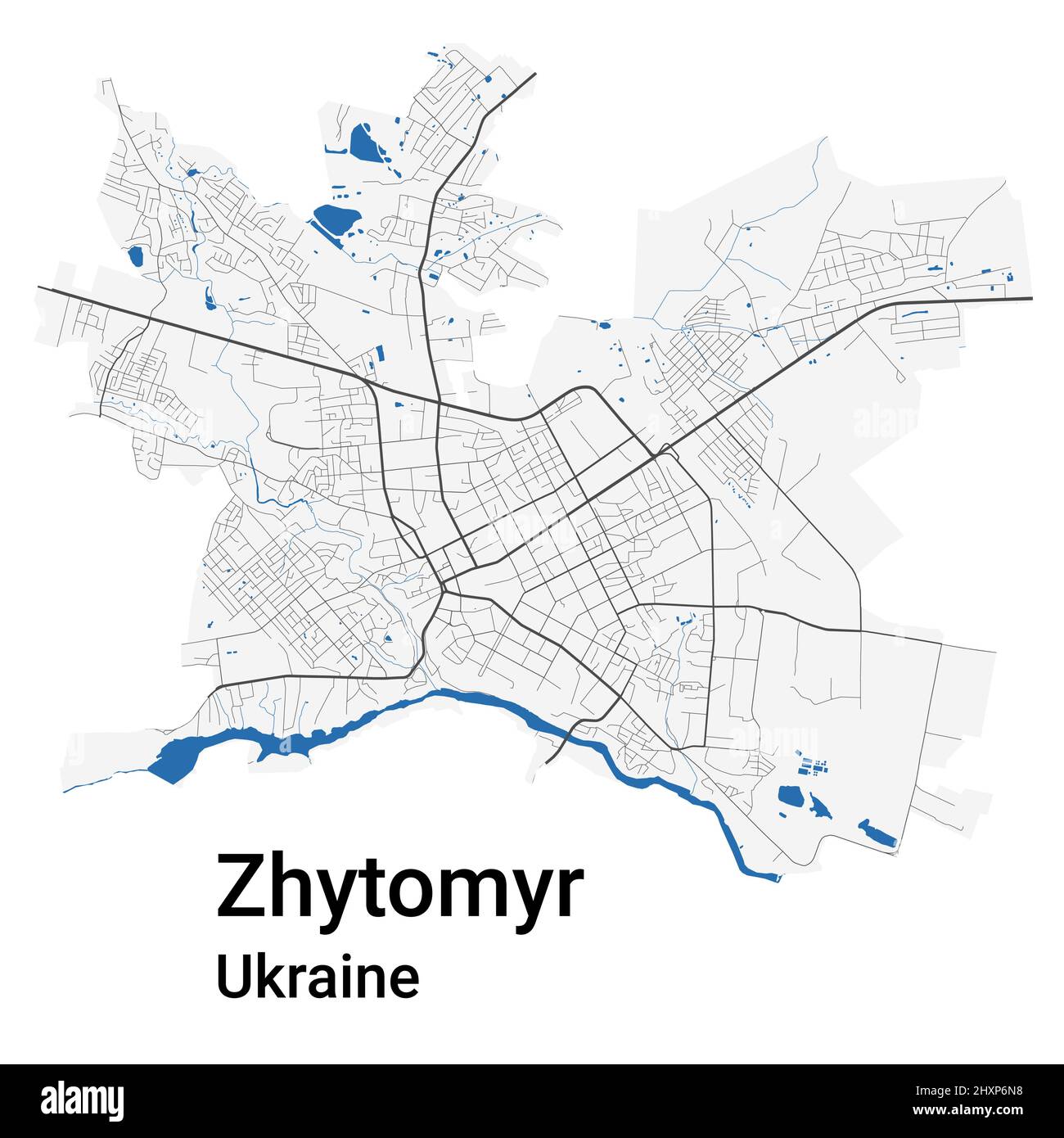 Zhytomyr vector map. Detailed map of Zhytomyr city administrative area. Cityscape panorama ...